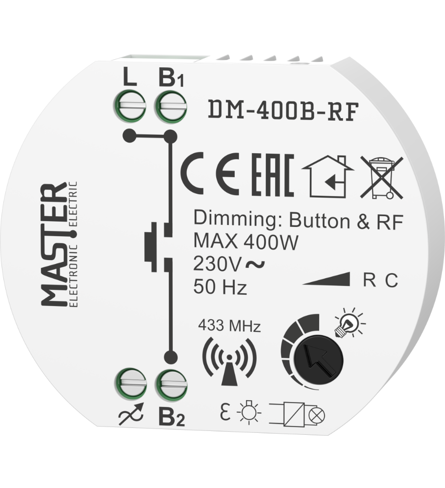 DM - 400B - RF Flush – Mounted Dimmer 400W (Control With Button & RF)